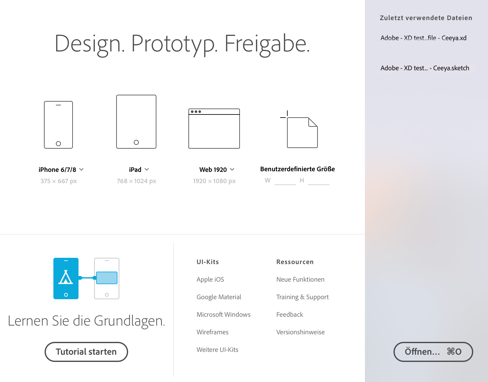 Die Benutzeroberfläche für das Design und die Prototyperstellung in ...
