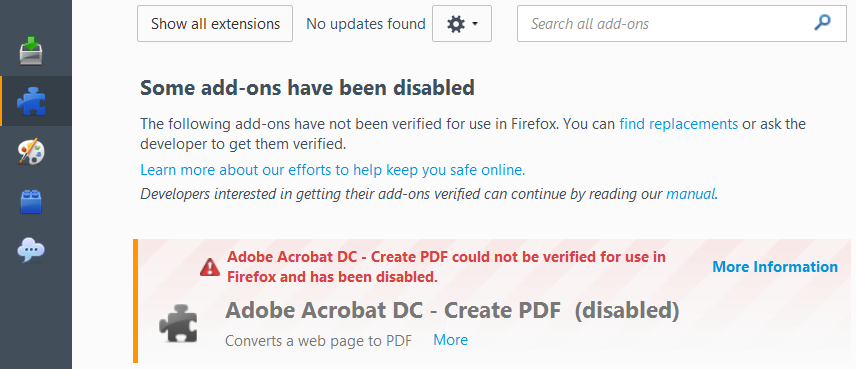 Adobe Create PDF extension is disabled in Firefox version 43 or higher ...