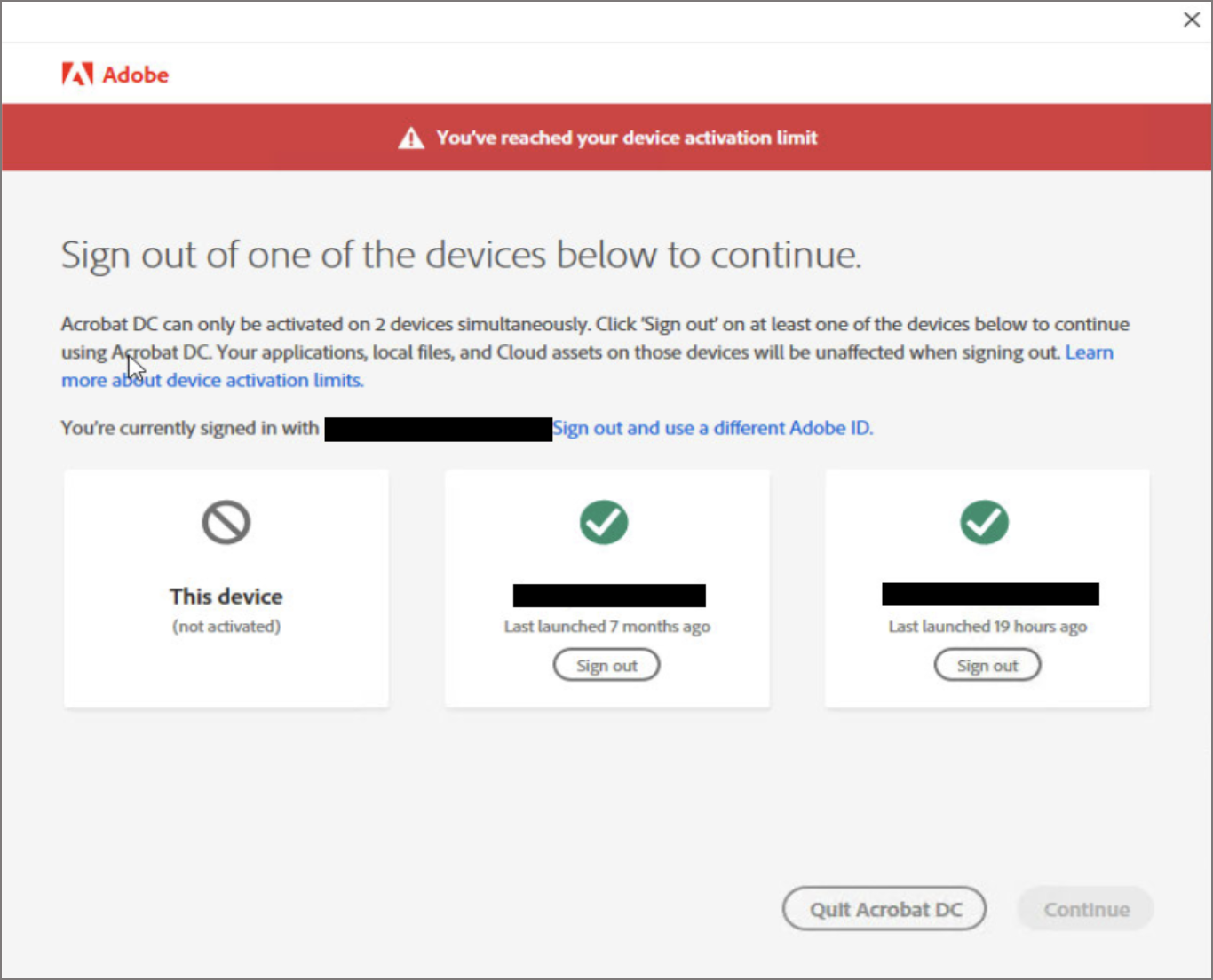 Unable to sign in to Acrobat on a third device