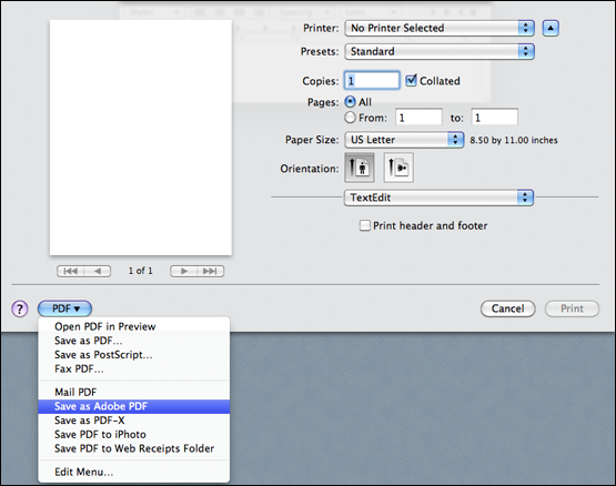 Error in saving as Adobe PDF | macOS Mojave 10.14