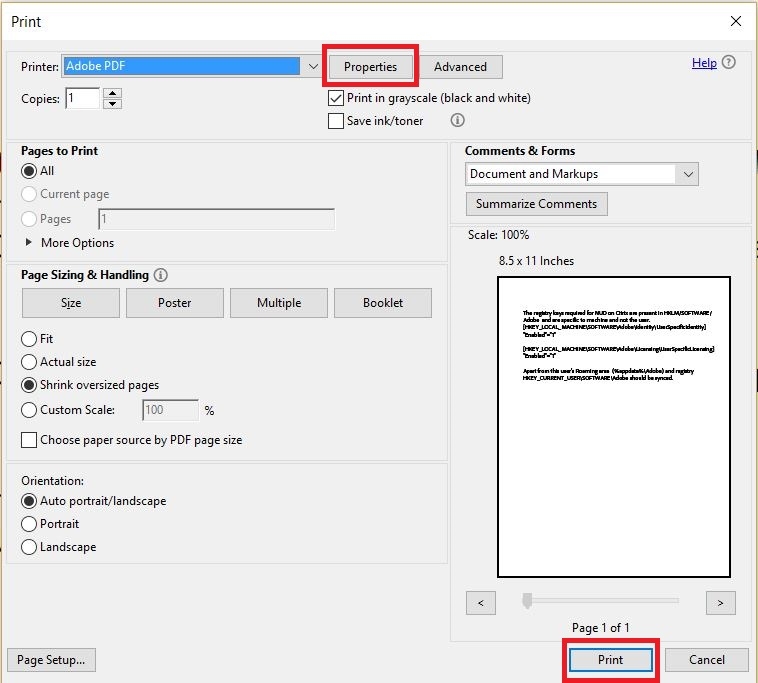 Nothing Happens When You Click Print Or Printer Properties While