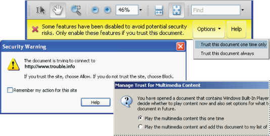 Security warning and trusting a PDF document in Acrobat and Reader