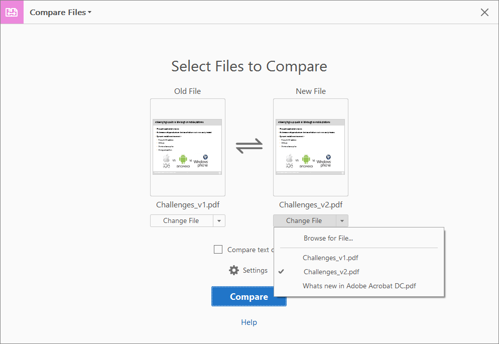 Compare Two Versions Of A PDF File In Adobe Acrobat