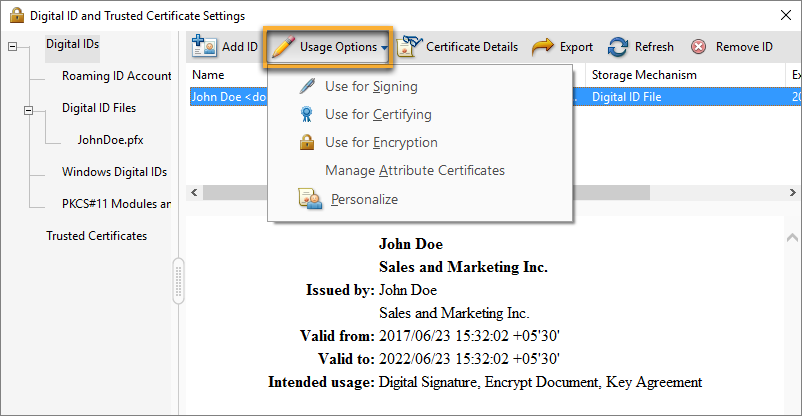 Manage Digital IDs In Acrobat
