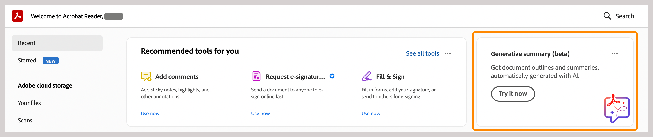 Use Generative AI features from Acrobat Home