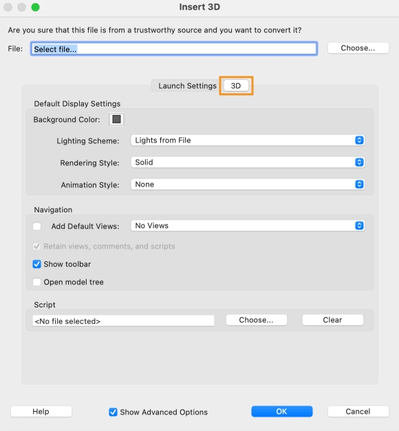 Setting 3D views in PDFs