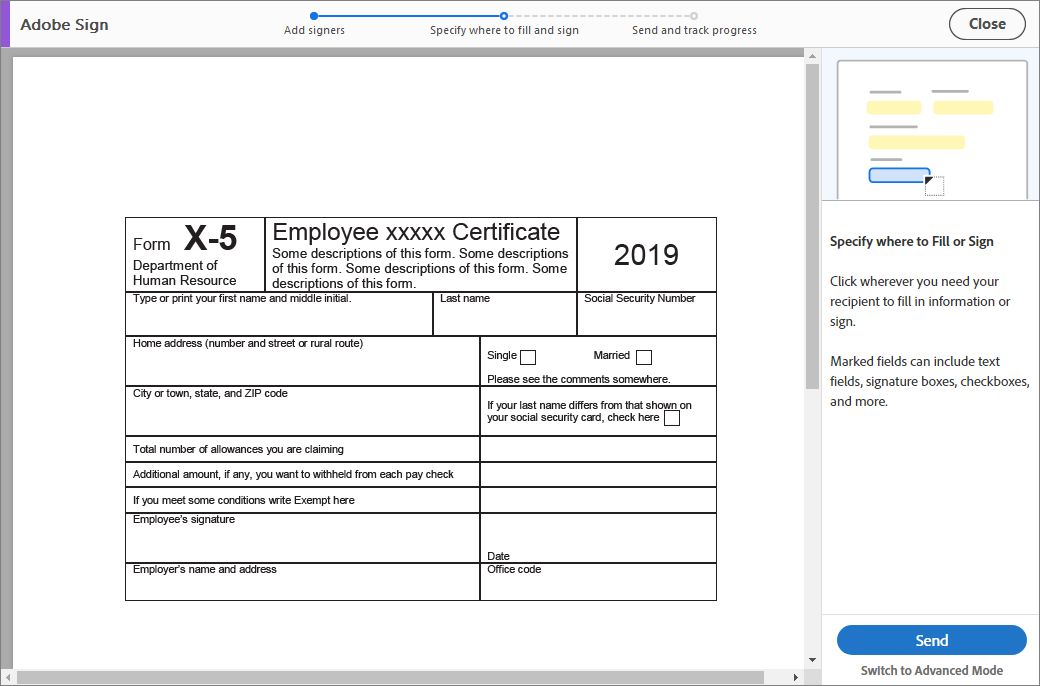 Send documents for signature, Adobe Acrobat Reader DC