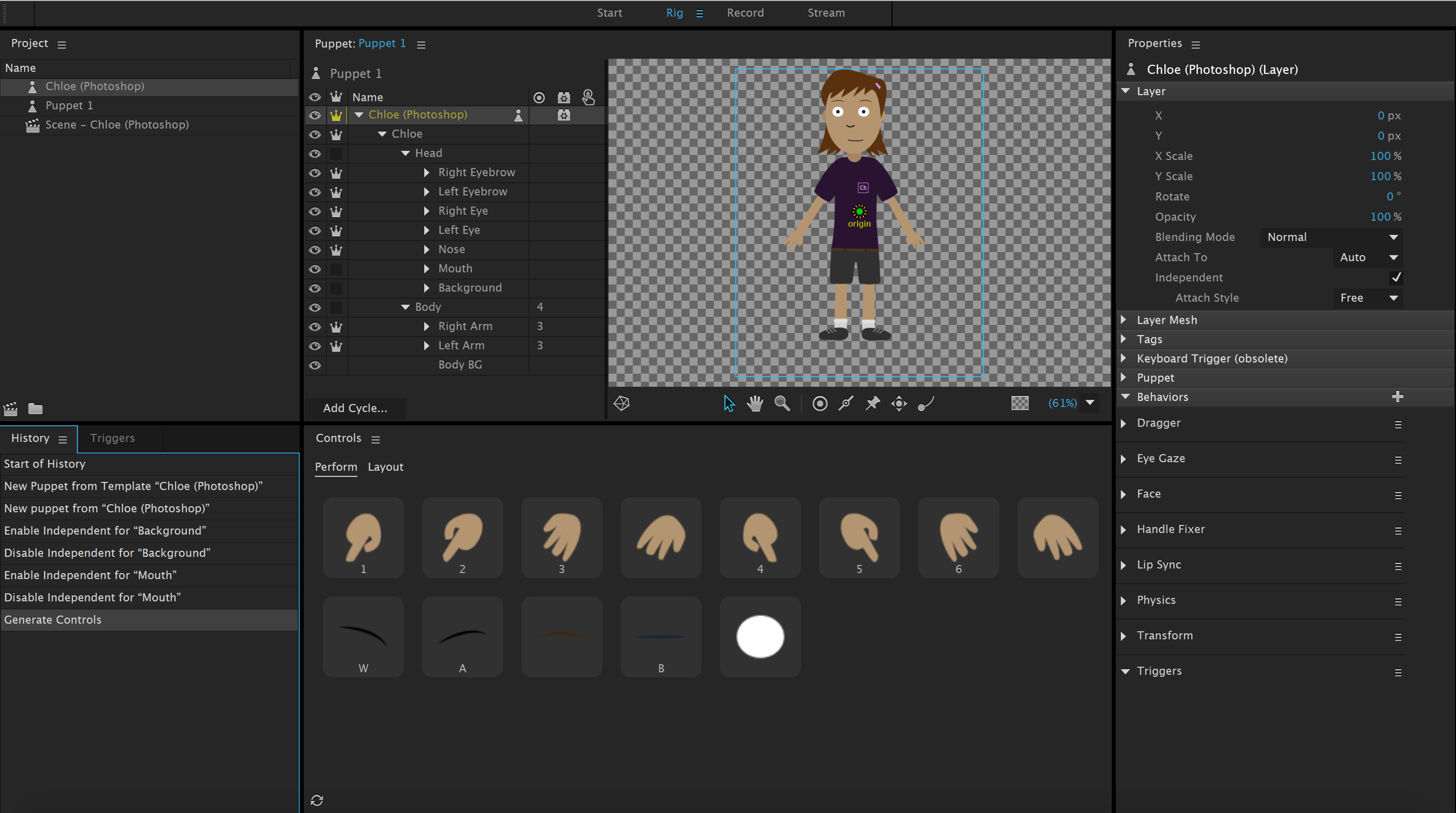 Workspaces in Character Animator