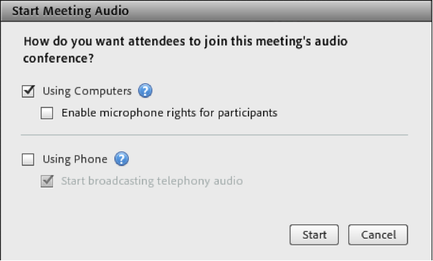 Learn about audio choices when using Adobe Connect
