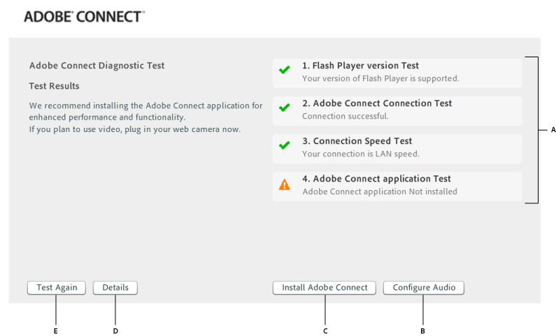 Adobe Connect pre-meeting diagnostic test