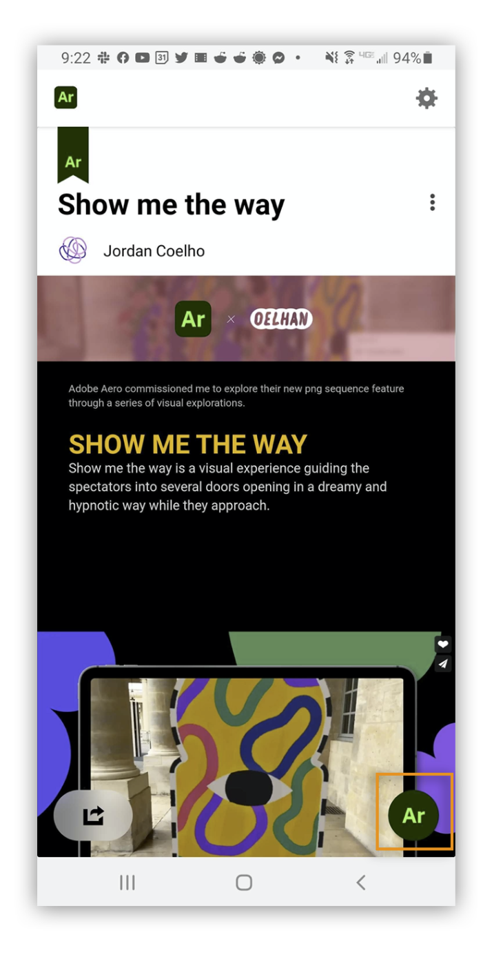 Discover Augmented Reality content in Aero Player (beta) on Android