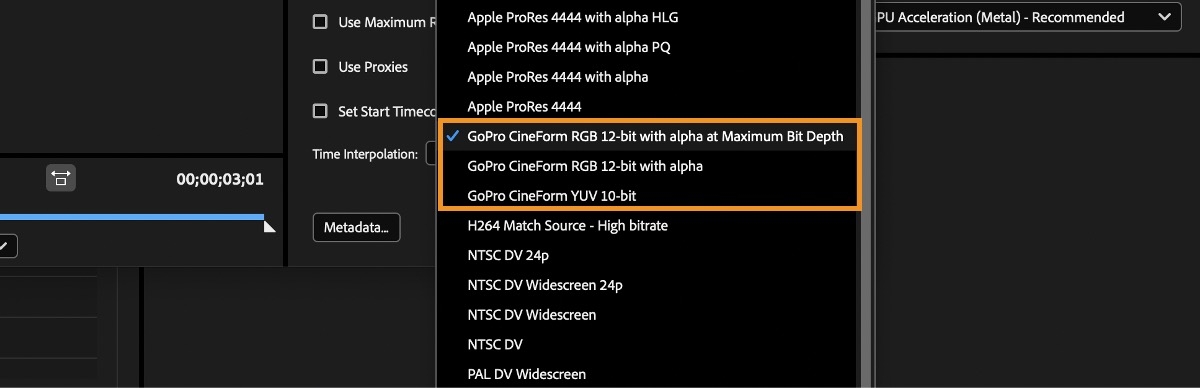 Using the GoPro CineForm codec in After Effects