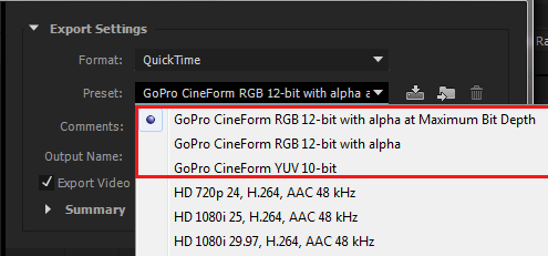 Using the GoPro CineForm codec in After Effects