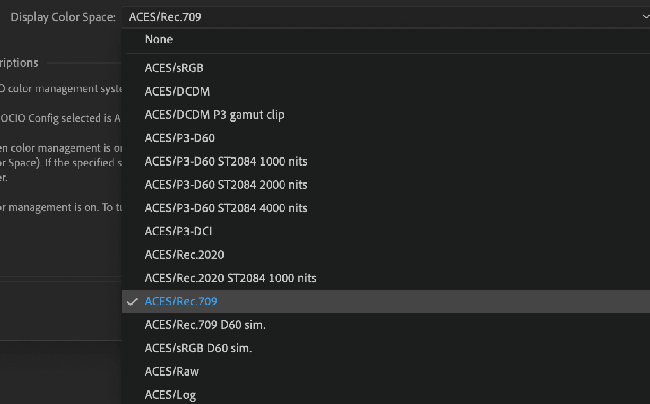 OpenColorIO and ACES color management (Beta)