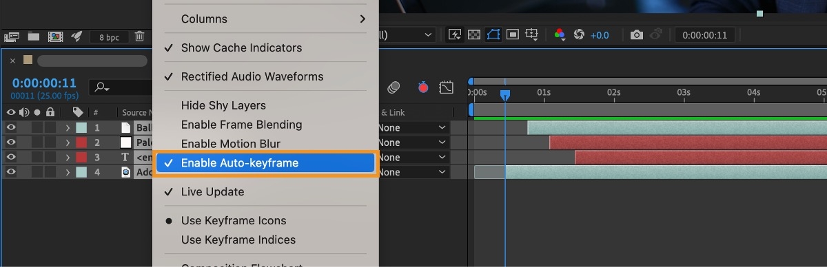 Setting, selecting, and deleting keyframes in After Effects