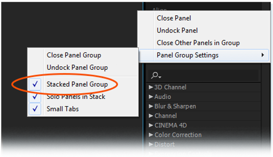 Working with stacked panel groups
