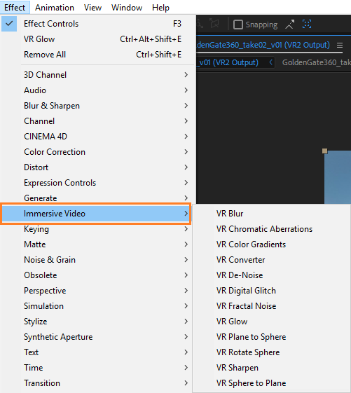 Apply immersive video effects