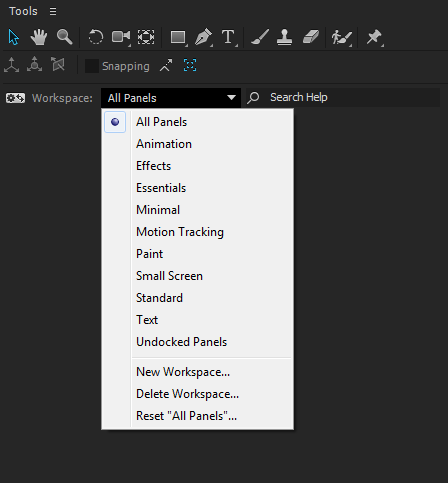 Workspaces, panels, and viewers in After Effects