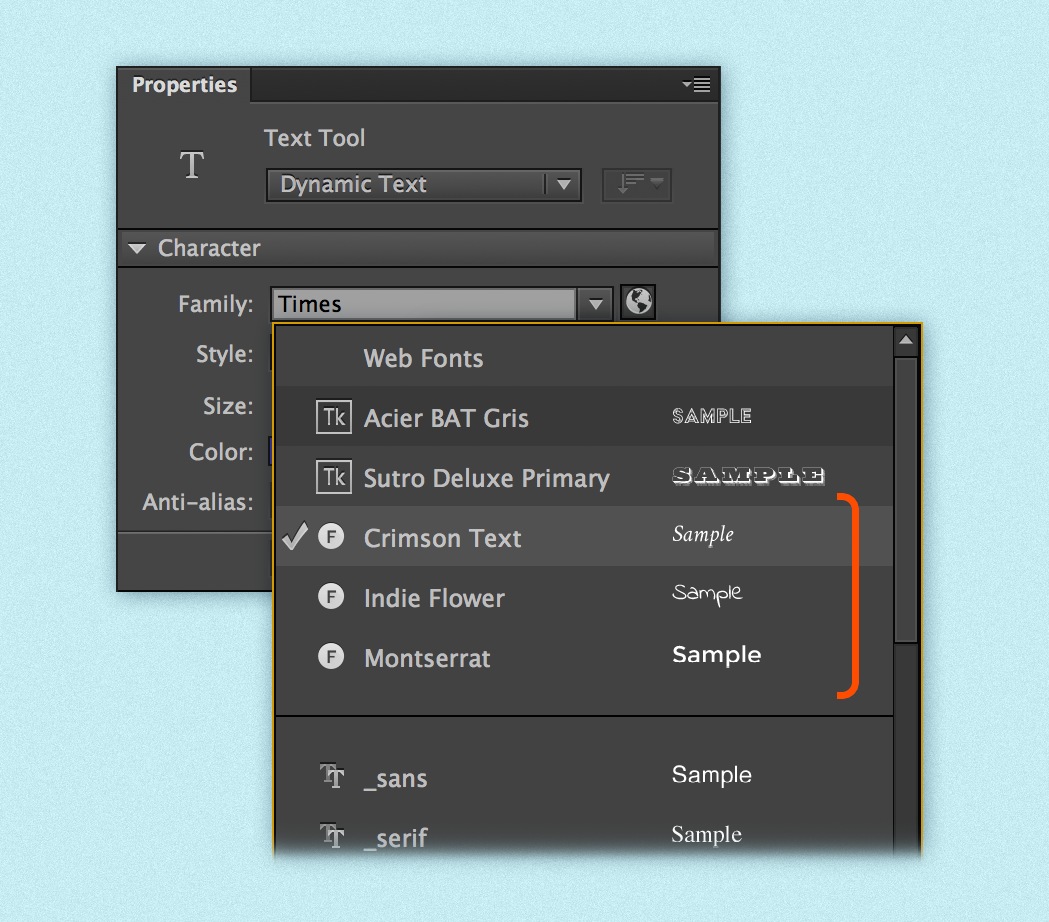 Using Google fonts in Animate