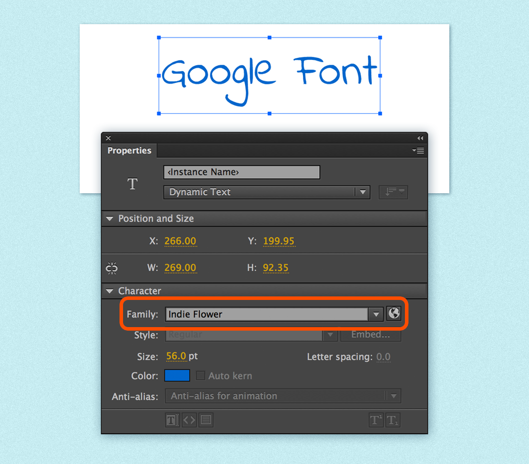 Using Google fonts in Animate
