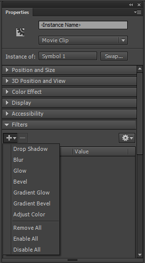 Using graphic filters in Animate