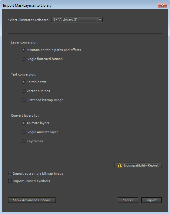 Work with Illustrator AI files in Animate
