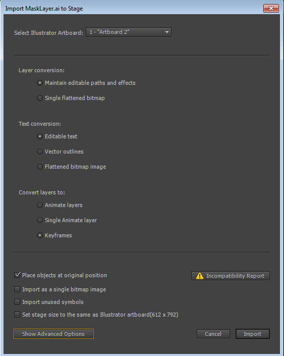 Work with Illustrator AI files in Animate