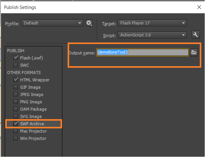 Specify Publish Settings For Animate