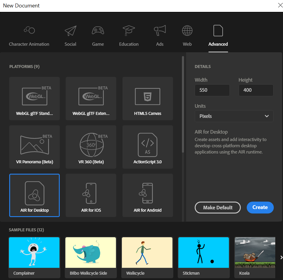 Publishing for Adobe AIR for desktop in Animate
