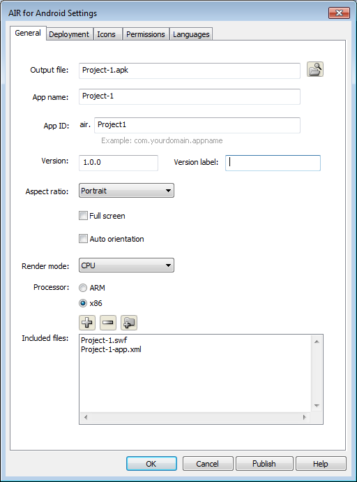 在 Animate 中发布 AIR for Android 应用程序