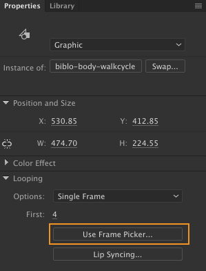 Using symbol instances, frame picker, auto Lip sync in Animate