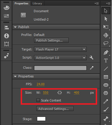 Use the Stage and Tools panel for Animate