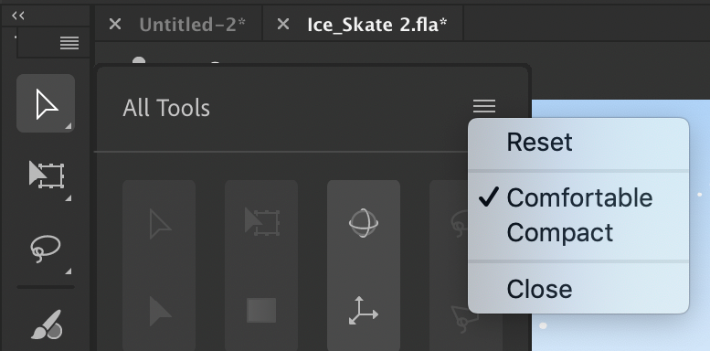 Use the Stage and Tools panel for Animate