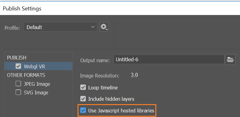 Use author to publish Virtual Reality content in Animate