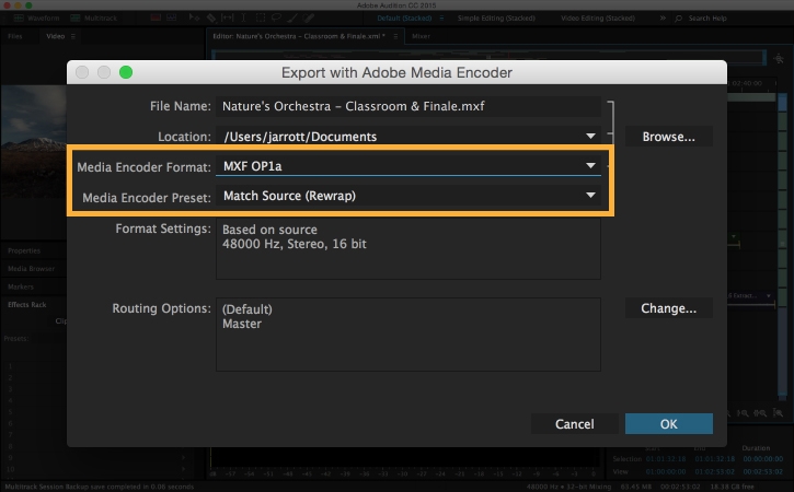 Export a multitrack session from Audition