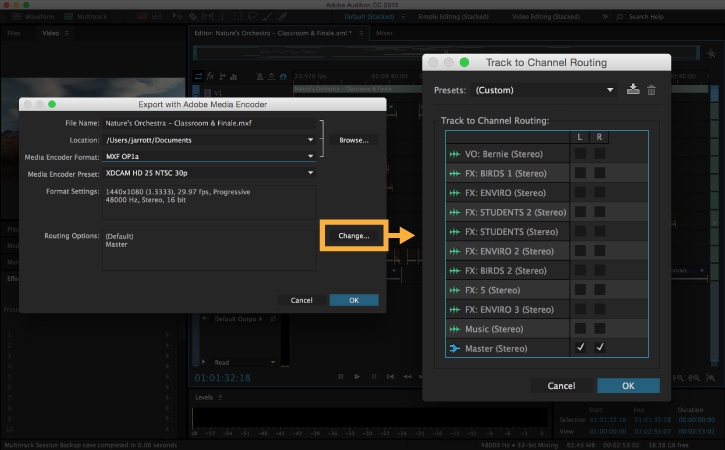 Export a multitrack session from Audition