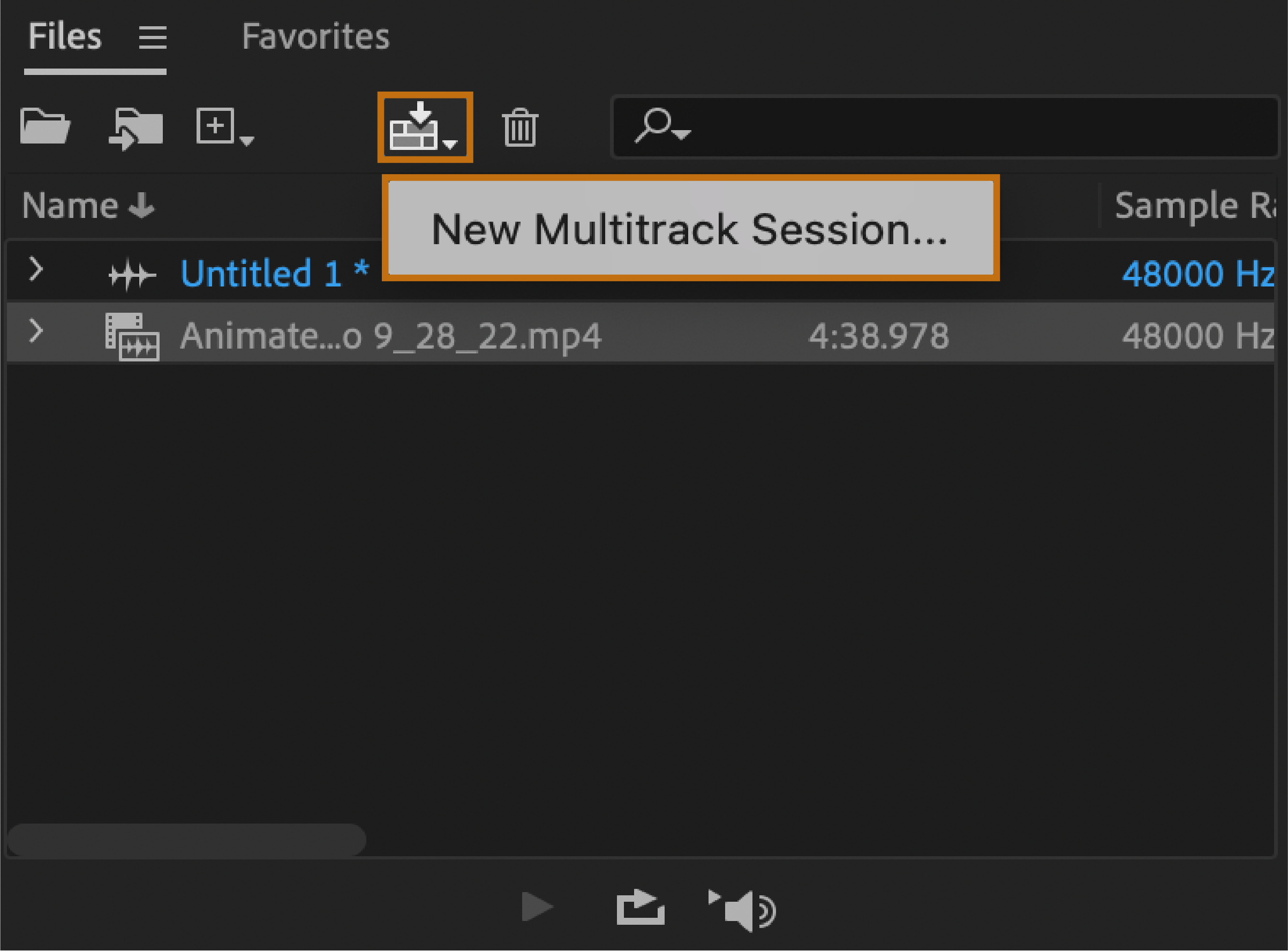 How to import audio files using the Files panel