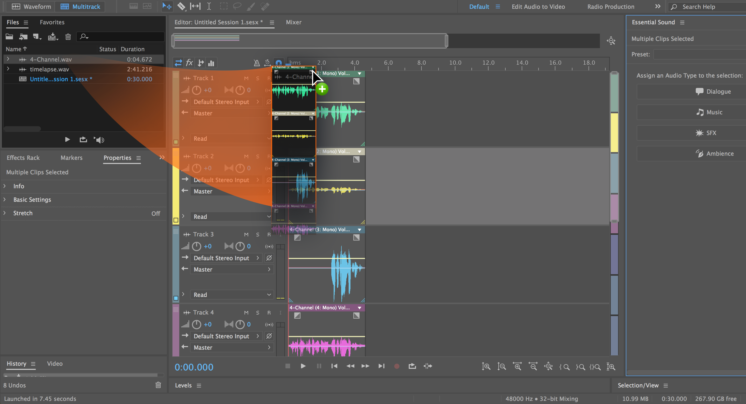 在 Audition 中编辑多声道文件