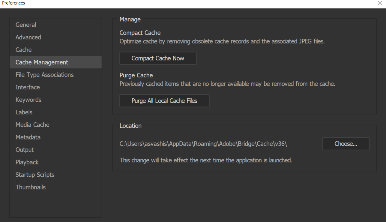 Work with the Adobe Bridge cache