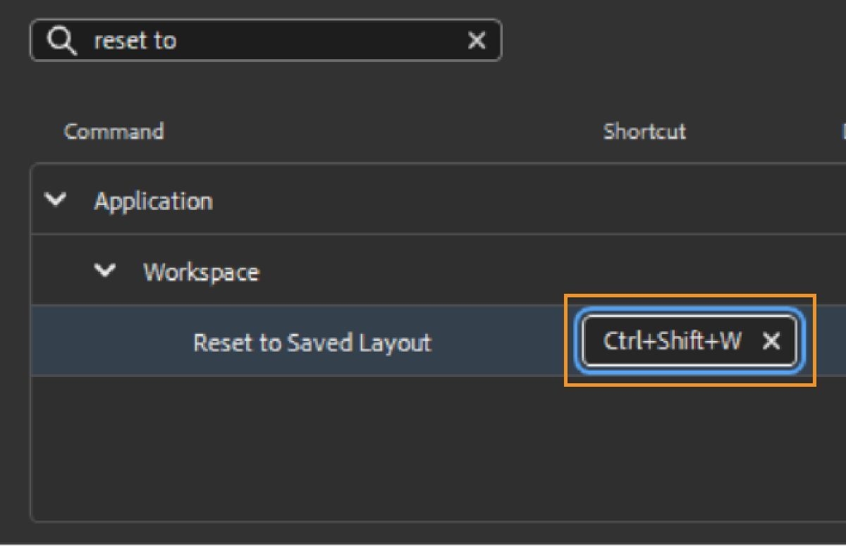 Keyboard Shortcuts panel in Adobe Bridge