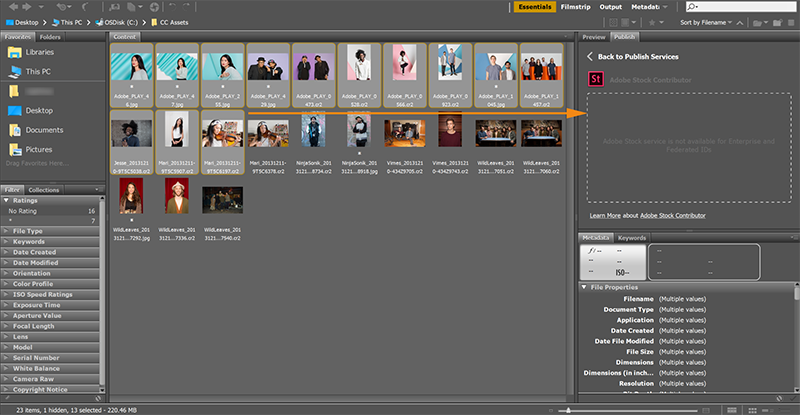 Use the Publish panel in Adobe Bridge CC to upload photos to Adobe Stock