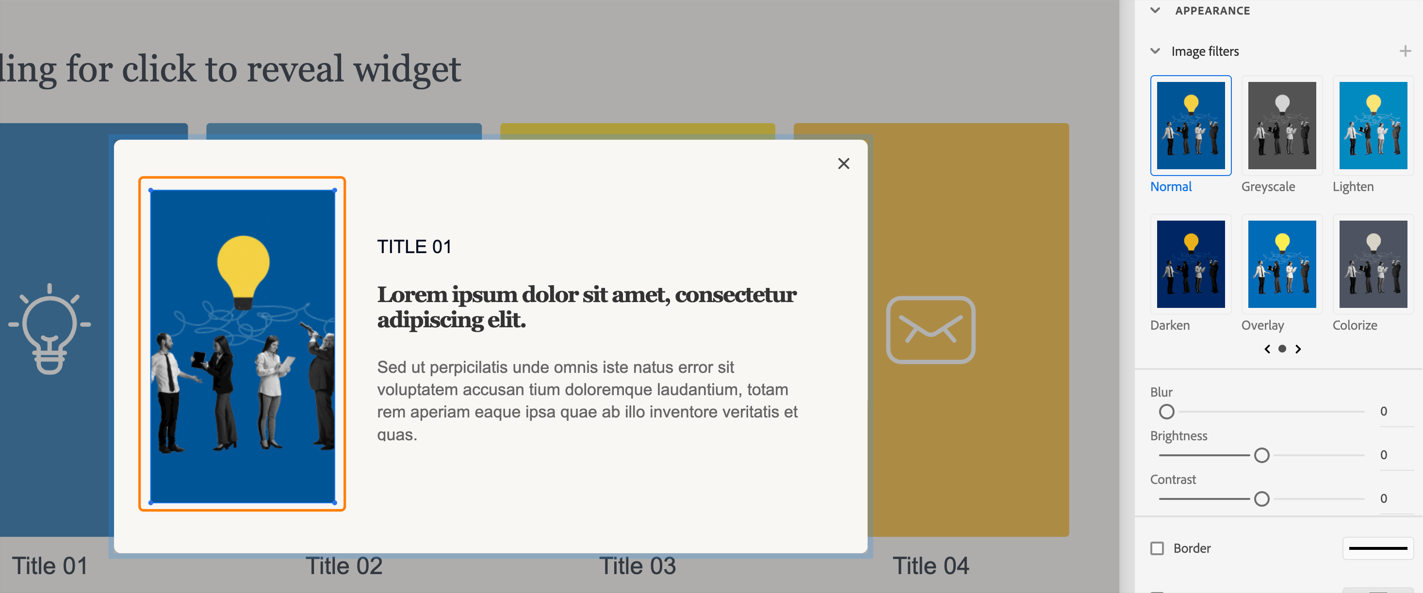 Add a Click to Reveal widget to a project in Adobe Captivate