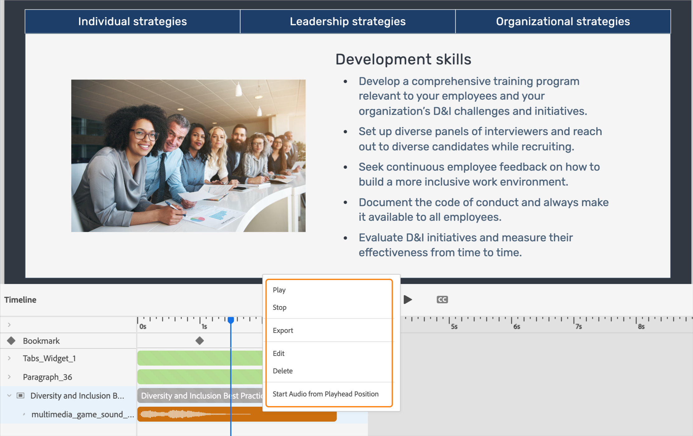 Work with the timeline in Adobe Captivate
