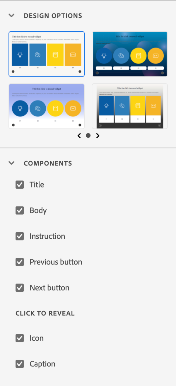 Add a Click to Reveal widget to a project in Adobe Captivate