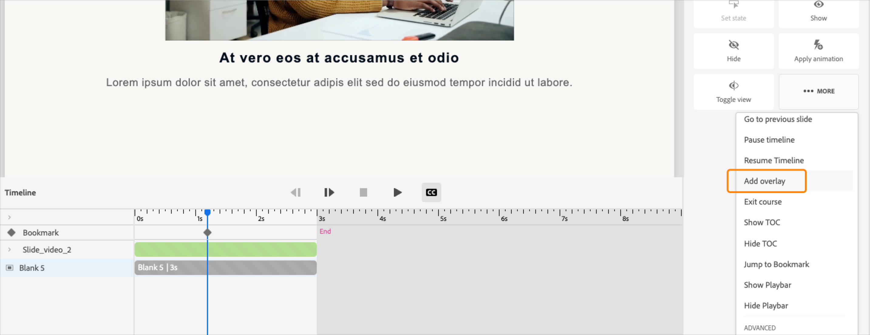 Create an interactive video with overlay in Adobe Captivate