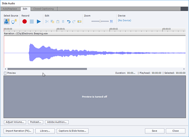 Add and edit audio in Adobe Captivate projects