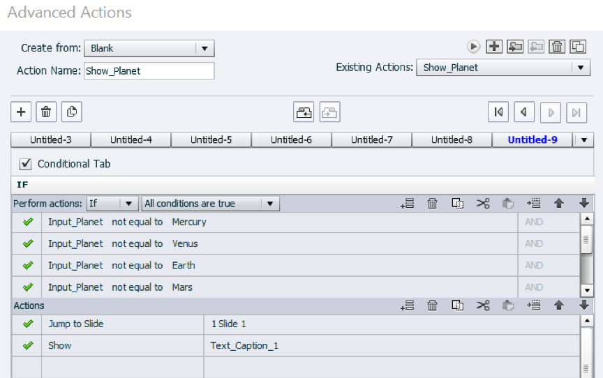 Captivate advanced actions