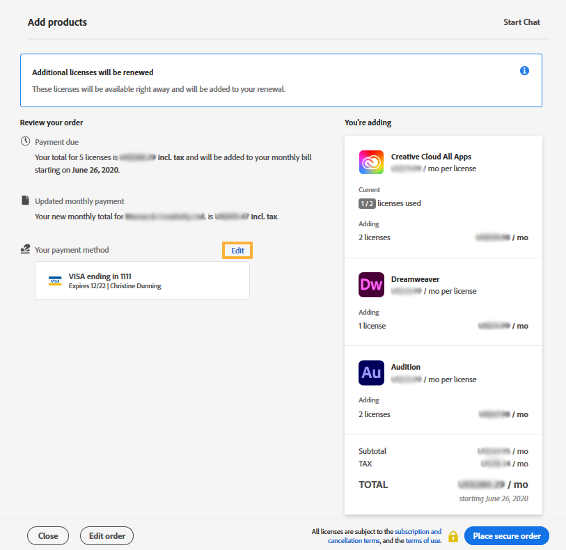 Add products and licenses