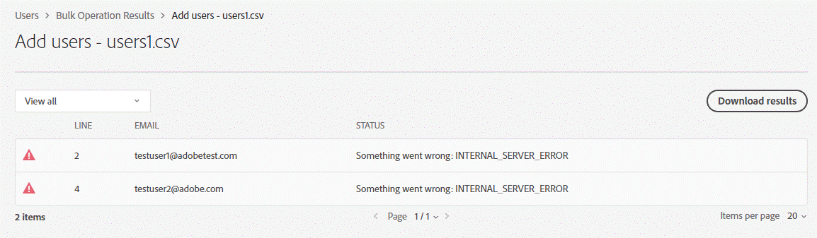 ユーザーの CSV 一括アップロードに関するトラブルシューティング