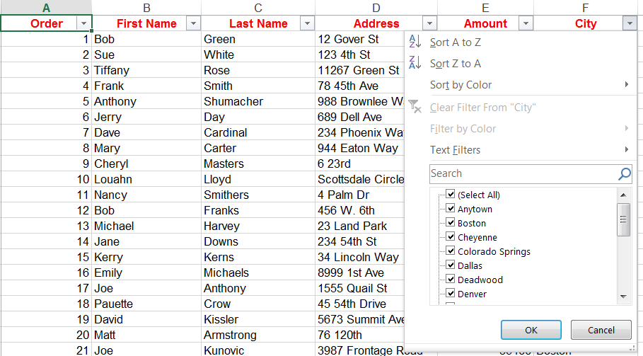 SpreadSheetAddAutofilter